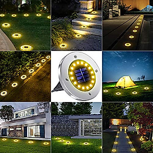 NFESOLAR Solar Lights Outdoor with 16 LEDs, Bright Solar Ground Lights Outdoor Waterproof Solar Disk Lights for Pathway Garden Yard Lawn Walkway Driveway (Warm White 4pack)