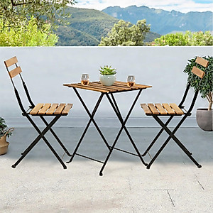 FDW 3 Pieces Folding Patio Furniture Set Bistro Set Portable Conversation Set All Weather Resistant Outdoor Furniture with 2 Folding Chairs Table for Patio Outdoor Backyard, Nature