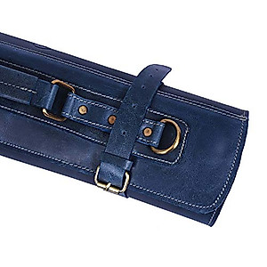 Leather Knife Roll Storage Bag, Elastic and Expandable 10 Pockets, Adjustable/Detachable Shoulder Strap, Travel-Friendly Chef Knife Case By Aaron Leather Goods