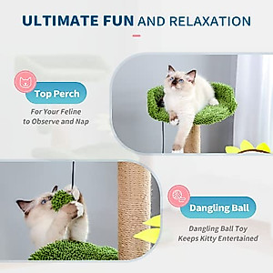 Made4Pets Cactus Cat Tree, Green Cat Tower with Plush Perch for Small Indoor Kittens, Cat Scratcher with 2 Levels Platform for Kitty, Sunflower Scratching Pad and Sisal Post