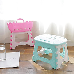 NDNCZDHC Plastic Step Stool, Folding Step Stools for Adults, Portable Step Stool for Kitchen, Small Stools to Sit On,10x7.67x7.5inch(Pink)