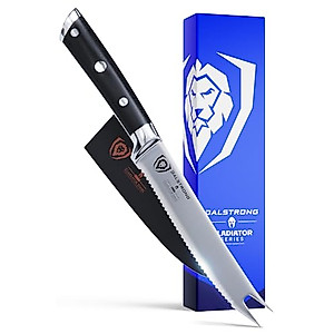 Dalstrong Tomato Slicing Knife - Gladiator Series Elite - 5" - Serrated Utility - German High Carbon Steel - Black Handle - Sheath Included - NSF Certified