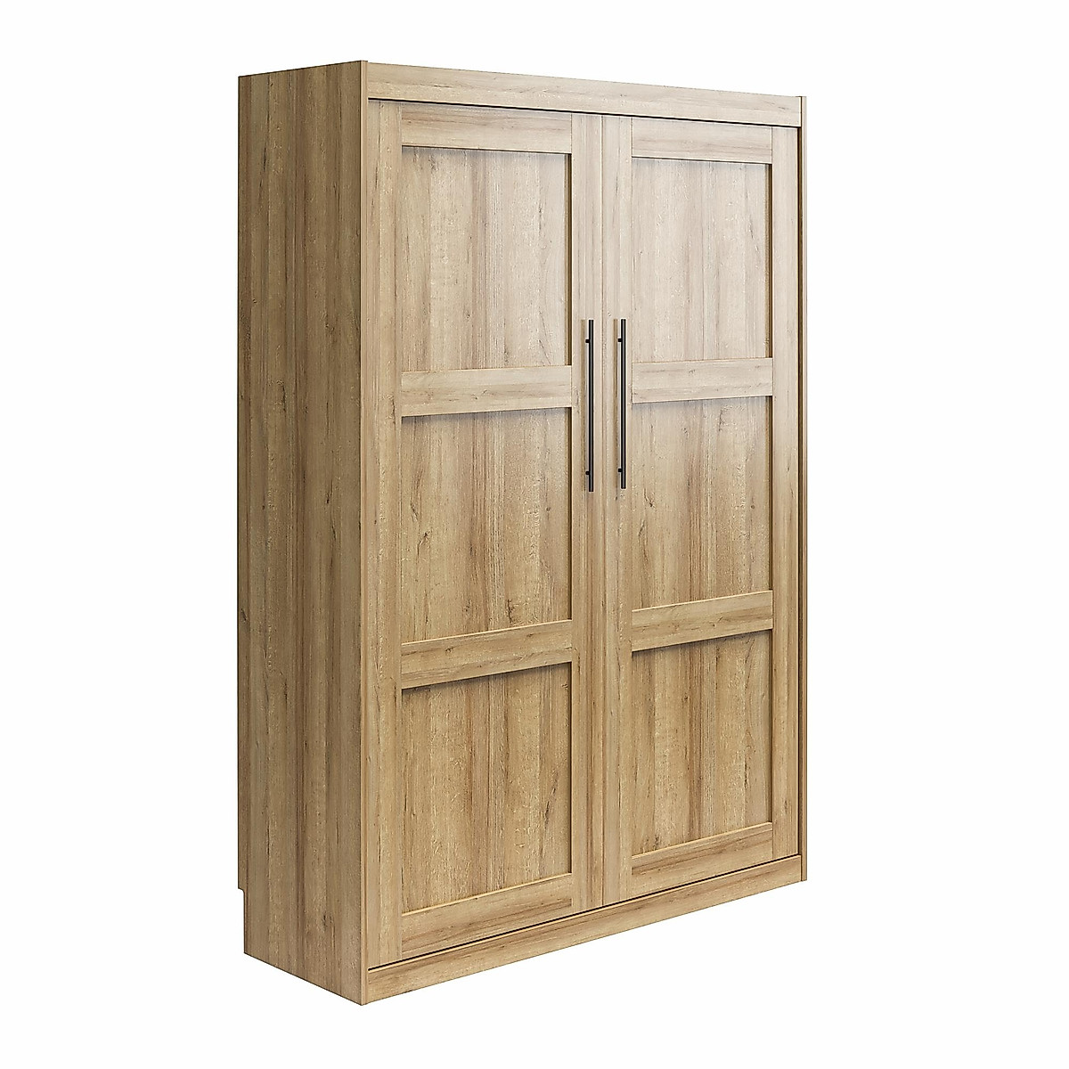 REALROOMS Radiance Queen Size Wood Fold Out Murphy Wall Bed with Gallery Shelf and Touch Sensor LED Lighting Space Saving Bedframe for Bedroom and Guest Room, White