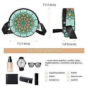 Mandala Boho Green Floral Crossbody Bag for Women Teen Girls Round Canvas Shoulder Bag Purse Tote Handbag Bag