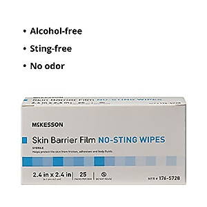 McKesson Skin Barrier Film, Sterile, No Sting Body Wipe, Individual Packet, 25 Wipes