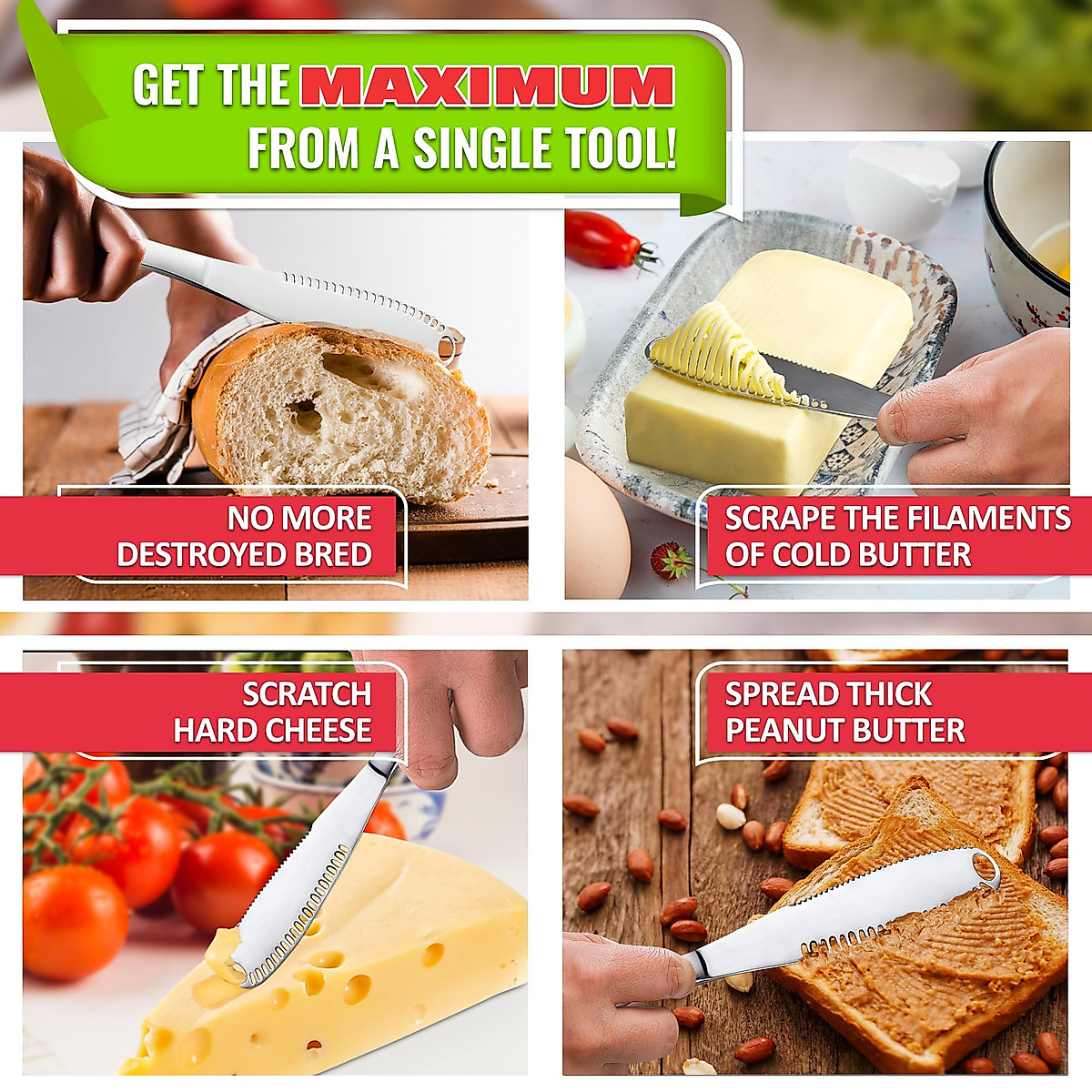 DIMROM 2Pcs Cold Butter Knife Spreader with Holes - 3 in 1 Butter Knife Butter Scraper Curler Peanut Butter Knife Long Handle - Butter Shaver for Cold Butter - Simple Spreading Butter Spreader Knife