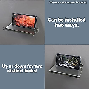 Deco Gables Designs Modern Brushed Stainless Steel Bathroom Toilet Phone Shelf Floating Wall Holder Hanging Decor Durable Polished Solid Polished Metal Ledge with Mounting Hardware