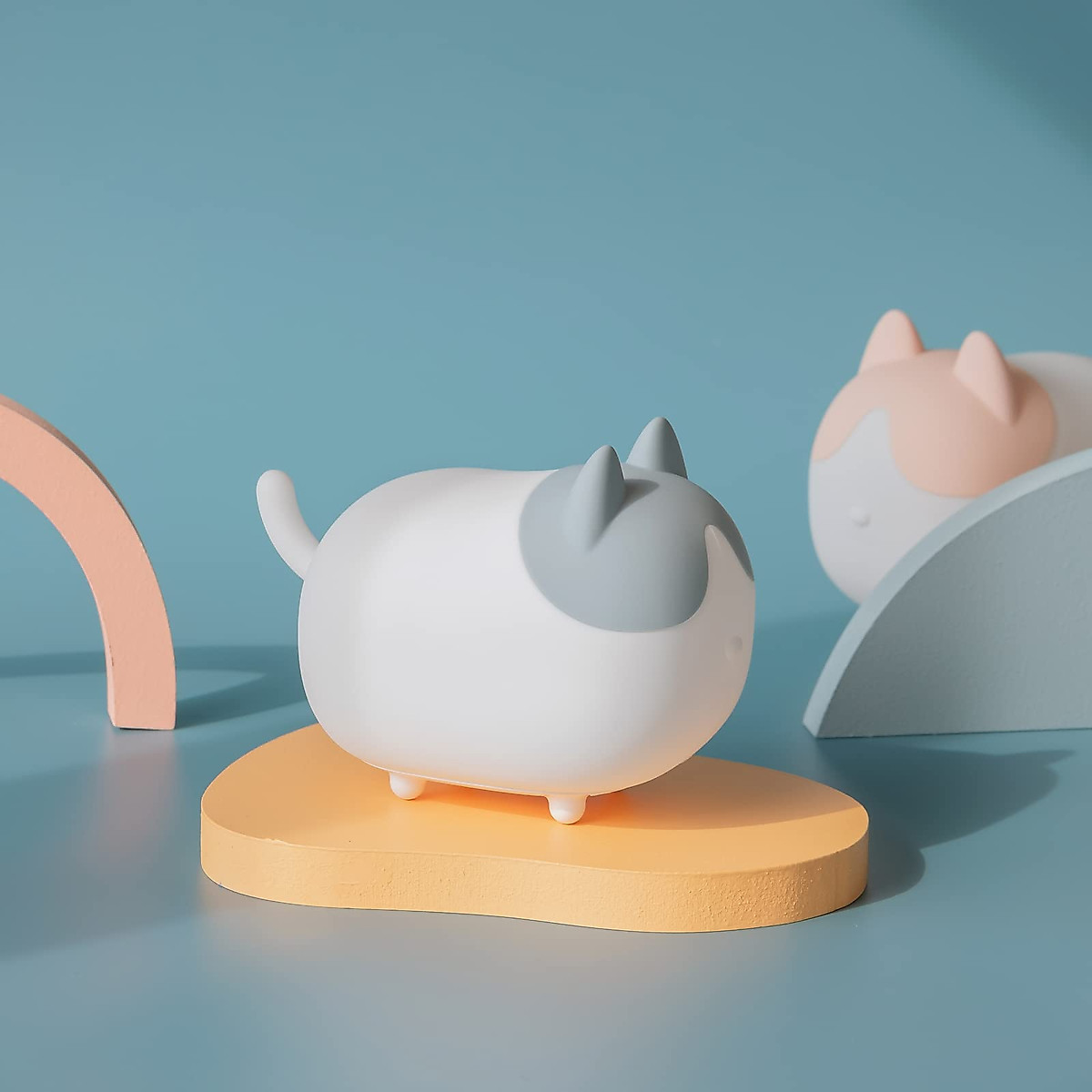 AIMHON Cute Kitty Night Light, Silicone LED Cat Lamp, Nursery Light for Kids Room, Gift for Girl Decorating Room (Pink+Whote)