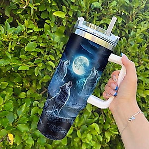 Foxcorner Personalized Wolf 40oz Tumbler with Handle and Straw Gifts for Wolf Lovers, Father's Day Gifts For Men, Dad, Birthday Gift Ideas, Custom Name Insulated Stainless Steel Travel Cup With Lid