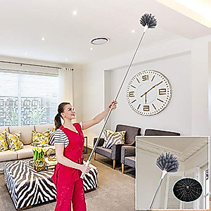 Uwilowe Microfiber Duster with Extension Pole 30 to 100"(Stainless Steel), Ceiling Fan Duster with 2 Replacement Cleaning Heads, Extendable Long Dusters for Cleaning Furniture, Vents, Car