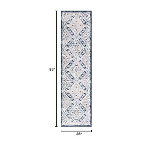 SAFAVIEH Blair Washable Collection Runner Rug - 8' Runner, Grey & Navy, Contemporary Design, Washable & Slip Resistant, Ideal for High Traffic Areas in Hallway, Bathroom & Kitchen (BLR220F-28)