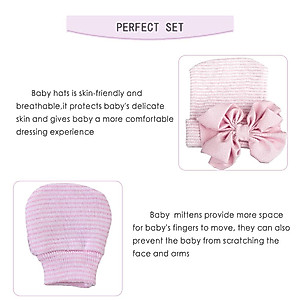 Baby Caps and Mittens Newborn Hospital Beanie Hats No Scratch Gloves Soft Babies Gift Set for Boys Girls (Style 3)