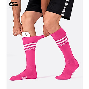 CS CELERSPORT 2 Pack Kids Soccer Socks for Youth Men and Women Sport Softball Socks with Cushion Rose Pink, Small