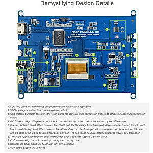 [Latest Version] Waveshare 7inch Capacitive Touch Screen LCD Monitor for RPi 400 4 3 Model B Compatible with All Versions of Raspberry Pi Windows with HDMI/VGA Port