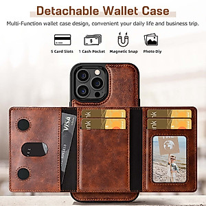 LOHASIC for iPhone 14 Pro Max Wallet Case, Premium Leather Detachable Wallet 5 Card Holder Kickstand Magnetic Protective Cover Compatible with MagSafe Phone Cases for iPhone 14 Pro Max 6.7" - Brown
