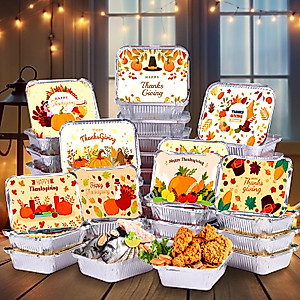 sengcou 50 Pack Aluminum Pans with Lids for Thanksgiving Aluminum Food Containers Storage for Thanksgiving Baking Roasting Meal Prep Thanksgiving Party Holidays BBQ, 6.5 x 5 Inch