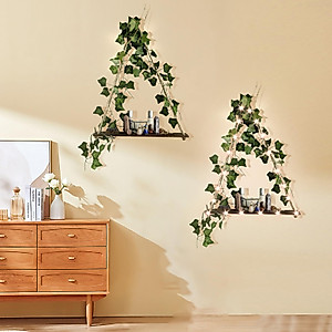 CQCLUZQI Floating Wall Hanging Shelf - Boho Wall Hanging Shelf Macrame Wall Decor with Tassel, Wood Shelf Handmade Hanging Storage Shelving Room Decor Aesthetic for Liveing Room Bathroom Bedroom (6)