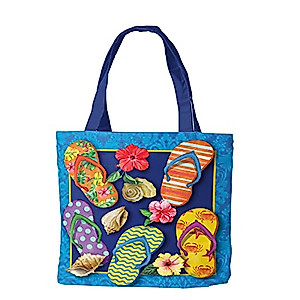 Briarwood Lane Paradise Flip Flops Summer Canvas Tote Bag 14.5" x 15"