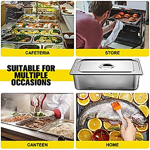 6 Pack Hotel Pan with Lids Set 20.8"L x 12.8"W 22 Gauge Full Size Anti Steam Table Pan 0.8 mm Thick 304 Stainless Steel Hotel Pans for Restaurant Kitchen Food Warmer Cooking Heat (6 Inch)