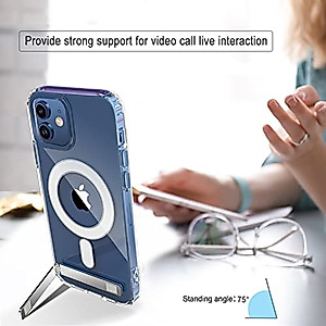 Chitri Compatible for iPhone 12 Case/12 Pro Case Clear 6.1, [Three-Way Stand Magnetic Case] Compatible with MagSafe Charger [with Metal Kickstand] Transparent Hard Back Slim Shockproof Protective Case