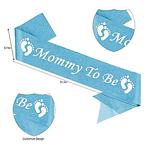 Mom to Be Baby Shower Decorations, Mommy to Be Crown and Sash Mother to Be Sash Baby Shower Boy Mommy to Be Sash and Tiara Set for Boys (Blue), Glitter sash