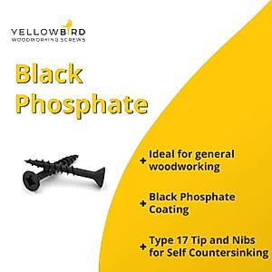 Yellowbird #8 x 2-1/2" Combo Square/Phillips Drive Flat Head - Countersinking Nibs - Deep Thread - Type 17 - Cabinet Assembly and Interior Work - Black Phosphate Wood Screw - Bit Included - 200Ct.
