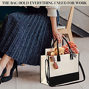 8 Pieces Canvas Tote Bag Black and White Bag with Shoulder Strap Zipper Opening Inner Side Pockets Grocery Totes for Women Work Daily Travel Birthday Bridesmaid Gifts DIY Bag