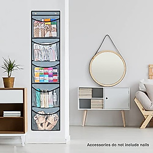 Fixwal 2 Pack Over The Door Organizer with 5 Large Pockets Foldable Hanging Closet Storage Baby Essentials Sundries Stuffed Animal Storage with 2 Metal Hooks