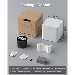 CROWNFUL Smart Waste Kitchen Composter with 3.3L Capacity, Turning Food Waste to Compost, Electric Compost Bin, Compost Machine Odorless for Countertop, Counter, Indoor, Food Cycler Composter, White