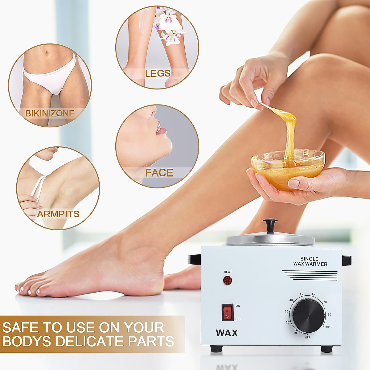 Podoy Wax Warmer for Hair Removal, Professional Single Wax Warmer Pot Melter, Adjustable Temperature, Compact and Portable, SPA Salon Equipment, 14 Ounce