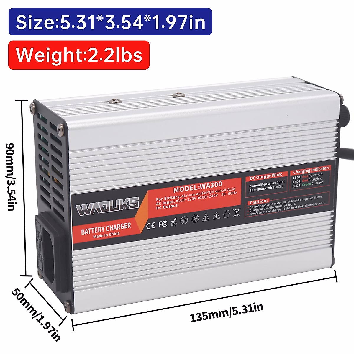 50.4V 4A Charger 50.4 Volt 4 Amp Li-ion Battery Charger for 12S 43.2V 44.4V 48V Lithium Battery Pack Smart Charger Output XLR 3Prong Connector