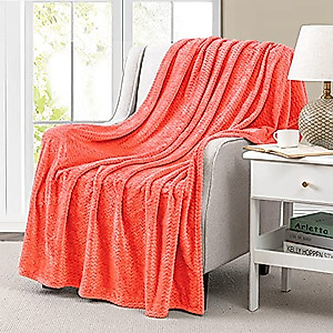 Whale Flotilla Breathable Fleece Throw Blanket for Couch Sofa(50x70 Inch), Super Soft Fuzzy Blankets for All Season, Lightweight and Fluffy, Coral(Chevron)