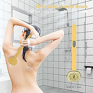 Upgraded Long Handle Bath Body Brush PUSCOBSY Yellow Back Scrubber for Shower with Comfy Bristles Anti Slip Dry Brush for Skin Exfoliating Bath Massage Shower Brush Shower Cleaning Brush(Yellow,14 in)