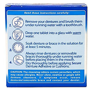 Secure Cleansing Tablets Zinc Free PH Formula Removes Odors, Stains, Bacteria, Germs - Clean Dentures, Partials & Removable Braces - 32 Tablets (Pack of 3)