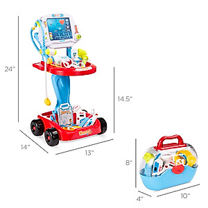 Best Choice Products Play Doctor Kit for Kids, Pretend Medical Station Set for Boys & Girls with Carrying Case, 17 Accessories Mobile Cart, LED EKG, Thermometer, Stethoscope, Pulse Machine - Blue