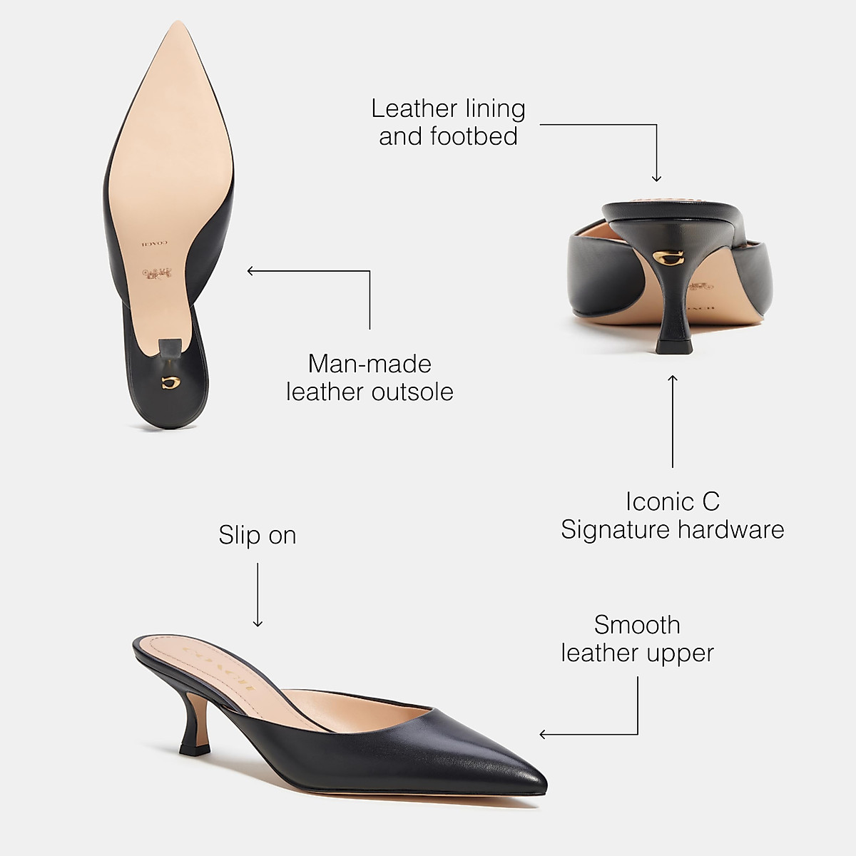 Coach Women's Renn Leather Mule, Black, 9