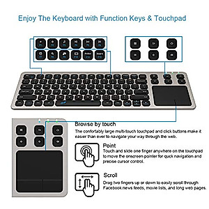 Arteck 2.4G Wireless Touch TV Keyboard with Easy Media Control and Built-In Touchpad Mouse Solid Stainless Ultra Compact Full Size Keyboard -Connected Computer, Smart TV, HTPC