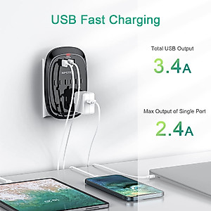 AOLDHYY 6 Outlet Extender, KPSTEK Multi Plug Splitter with 3 USB Charging Ports (3.4A Total), Wall Surge Protector for Home and Office, Dorm Essentials, Black