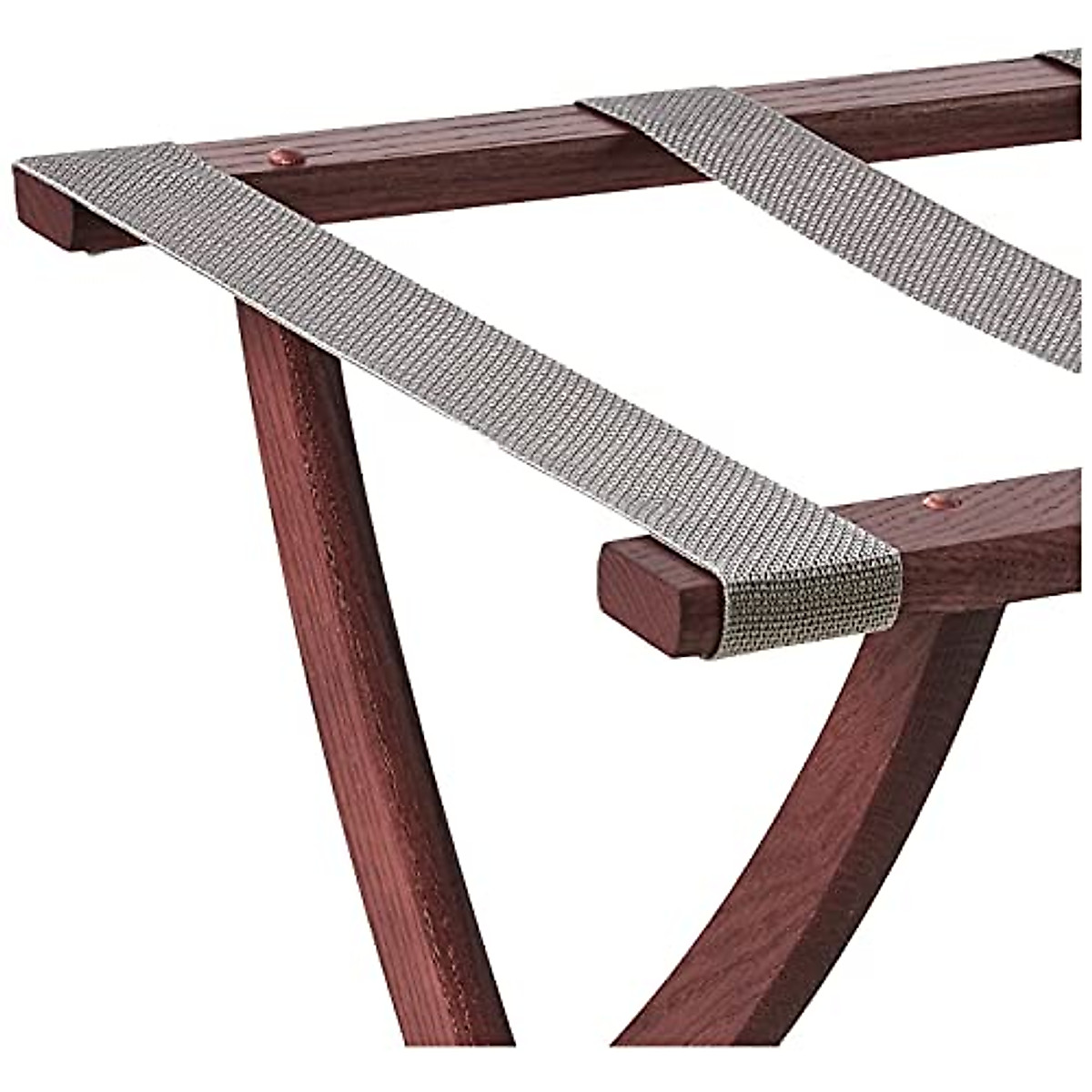 Wooden Mallet Designer Curve Leg Luggage Rack,Grey Straps, Mahogany