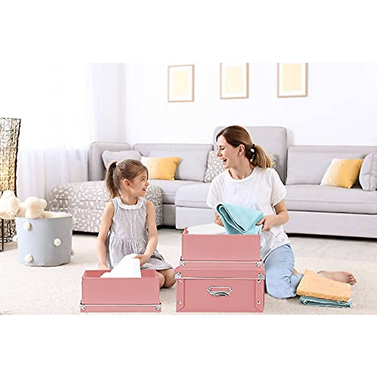 XUCHUN File Storage Boxes, Foldable Storage Bins with Lid 3 in 1 Set, Press-Stud Fastening, Moisture-Proof, Space Saving Storage, Storage Box for Photoes, Toys, Files, Closets