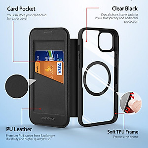 DUX DUCIS Case for iPhone 15 Case Wallet Compatible with Magsafe, Shockproof Full Protective Flip Folio Wallet Case with RFID Blocking Card Slot PU Leather Cover for iPhone 15 (6.1",Black)