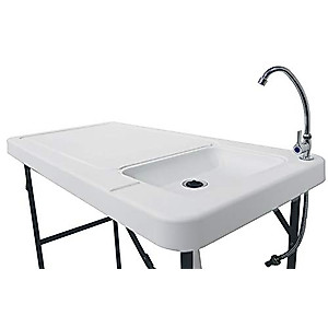Stromberg's Outdoor Folding Fish and Game Cleaning Table with Sink Portable & Durable Upgraded Drainage Hose, Stainless Steel Faucet, White