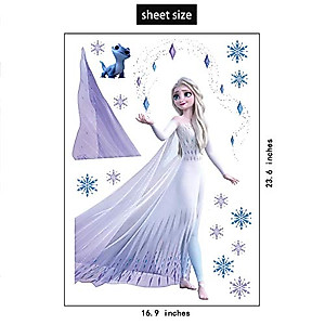 TUWUNA Frozen 2 Wall Decals,Giant Elsa Stickers Girl's Cartoon Bedroom Background Wall Decoration Self-Adhesive Wall Sticker for Party Decorations,Party Decal for Kids Party Favors