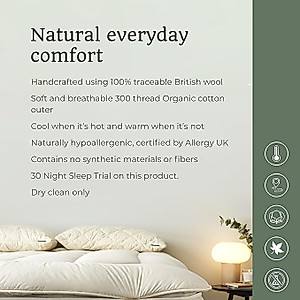Woolroom Deluxe Wool Mattress Pad Full Size 100% Natural Hypoallergenic British Wool Mattress Topper Organic Cotton Cover - Handcrafted Extra Comfort Firm/Old Mattress - Superior Moisture Management