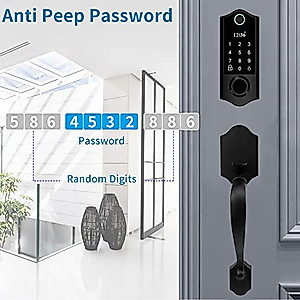 HARFO Fingerprint Door Lock, Keyless Entry Door Lock with Handles, Smart Door Lock, Front Door Lock Handle Sets, Electronic Keypad Deadbolt (Black)