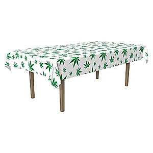 Beistle Tropical Fern Leaf Tablecover, 54" x 108", White/Green