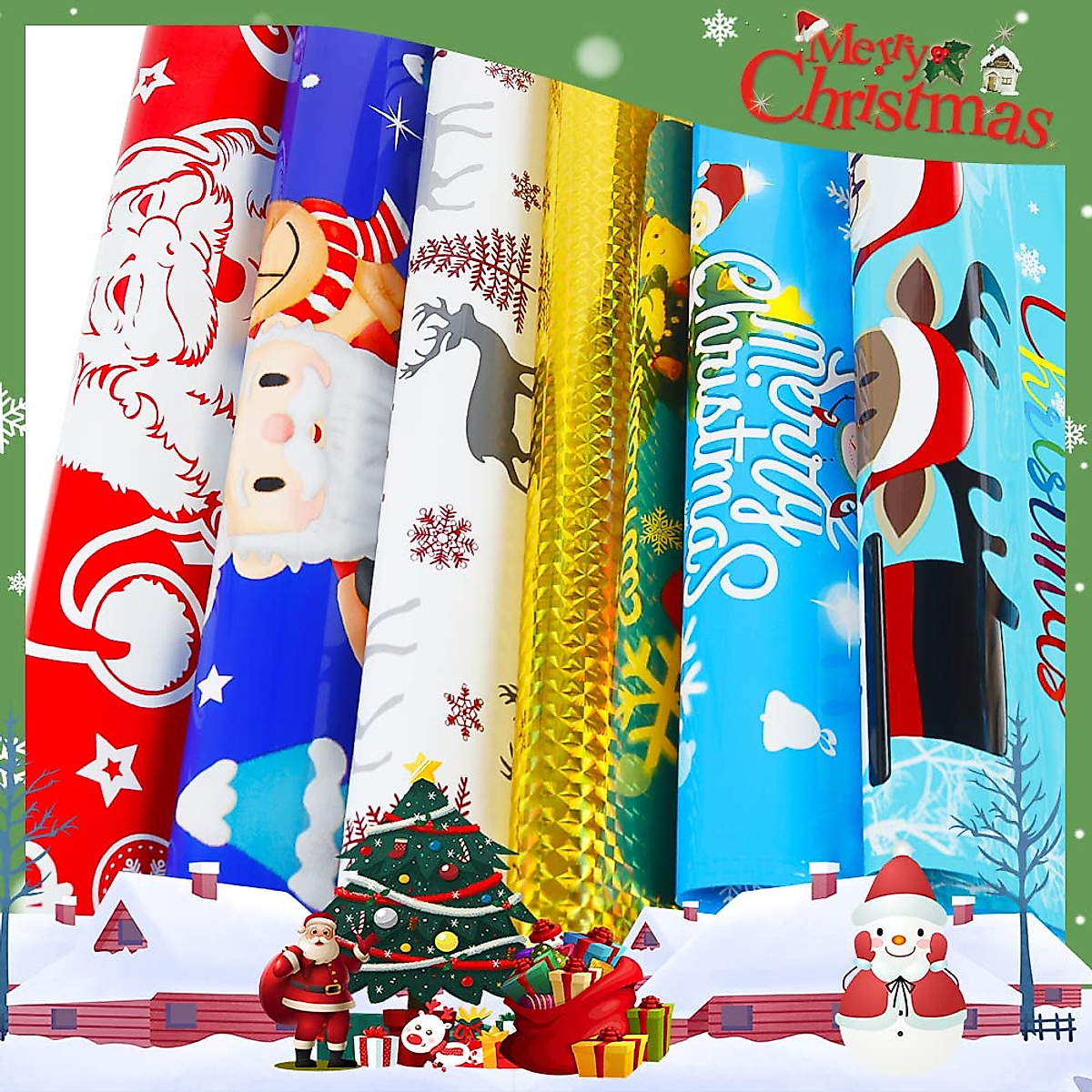 HRX Package Holiday Gift Wrapping Bags Drawstring, 15pcs Christmas Foil Sacks Pouches with Gift Tag for Xmas Presents Party Favor