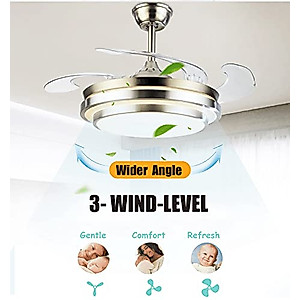 Fandian 42" Modern Ceiling Light with Fans Remote Control, 4 Retractable Blades with 3 Light Color Change Ceiling Fan for Living Bedroom Restaurant, Silver Color with Silent Motor (42In-1)