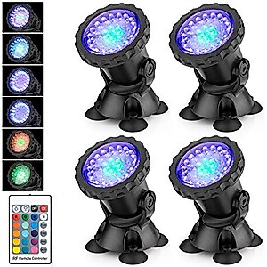 Arbnic Pond Light Waterproof IP 68 Submersible Spotlight, with 36 LED Bulbs 3.5W Spotlight, Used for Aquarium Garden Pond Fish Tank Rockery Landscape Light (Multicolor，4 in Set)