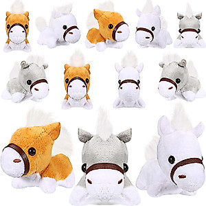 Zomiboo Stuffed Horse, 12 Pcs Assorted Toy Plushies, 3.2 Inch Mini Plush Animals Keychain Party Favors with Detachable Chain for Farm Party Supplies Christmas